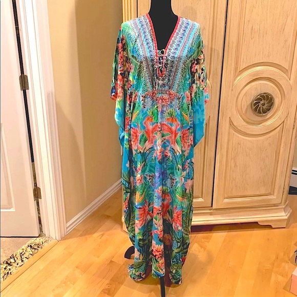 La Moda | Dresses | Nwt La Moda Tropical Cover Up Caftan Dress Or ...
